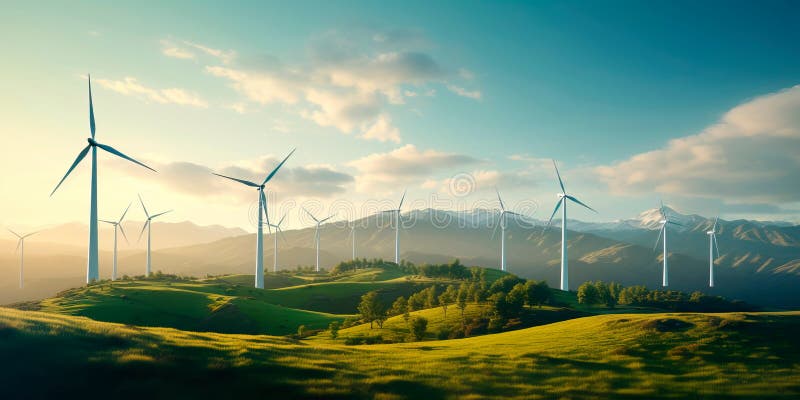 Wind Turbines Against a Backdrop of Rolling Hills, Harnessing the Power ...
