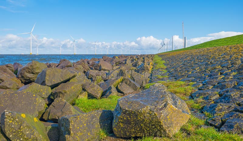 Wind Turbines Along a in Sunlight Stock Image - Image of grass, spring ...