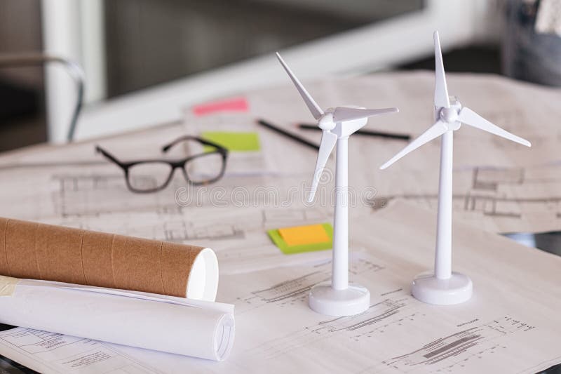 Wind Turbines on Architecture Plan Stock Image - Image of project ...