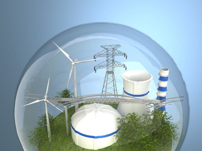 Wind Turbines and Atomic Station Stock Illustration - Illustration of ...