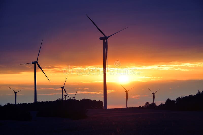 Wind Turbines During Beautiful Sunset Stock Image - Image of dramatic ...