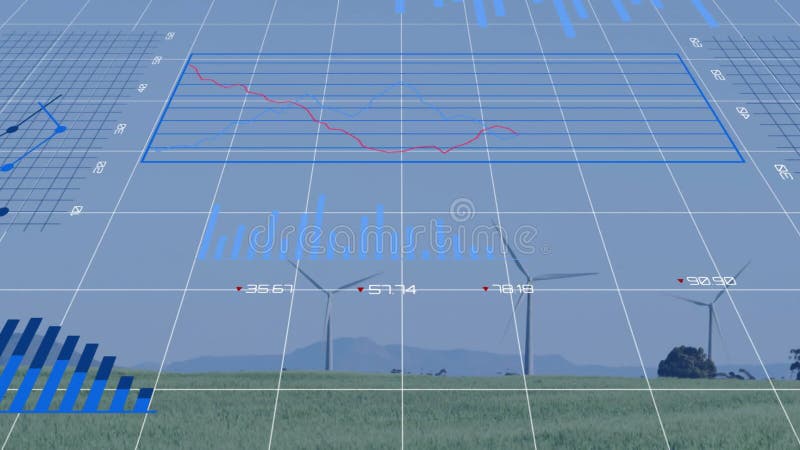 Wind Turbines Being Visualized in 3D Animation, Showing Blue Grid with ...