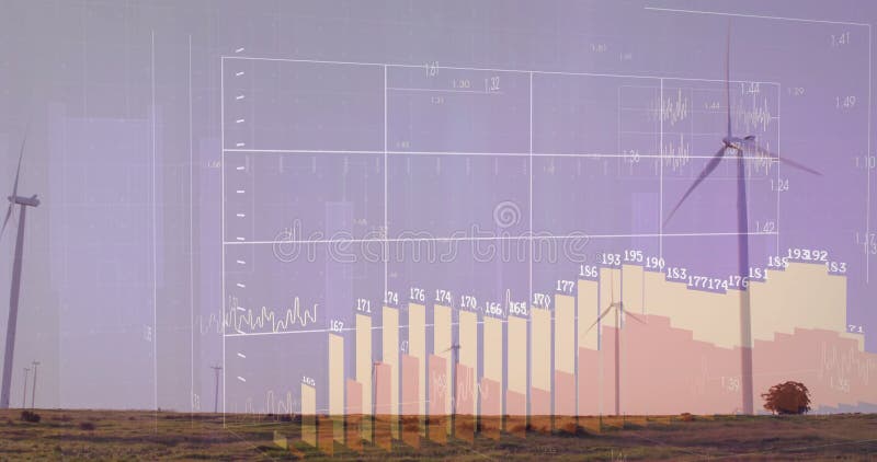 Wind Turbines Being Visualized in Field, with Bar Chart Overlay, Grid ...