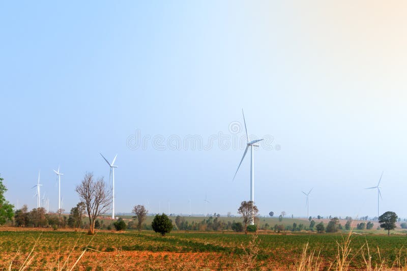 Wind turbines on blue sky stock image. Image of technology - 78849029