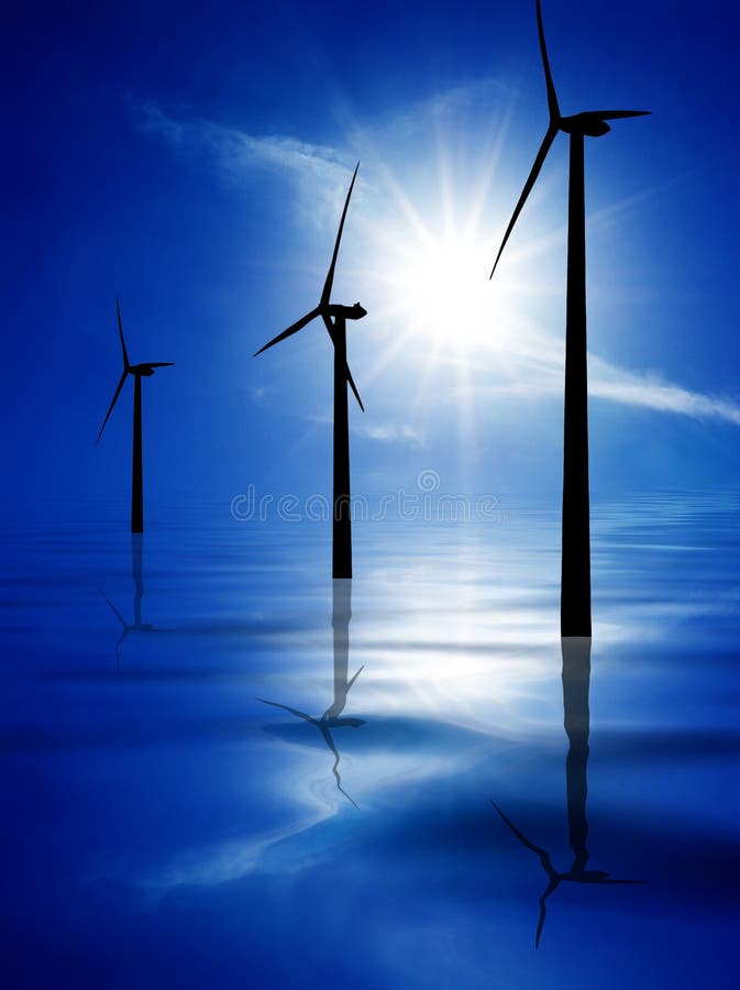 Wind Turbines in Blue Water Stock Illustration - Illustration of ...
