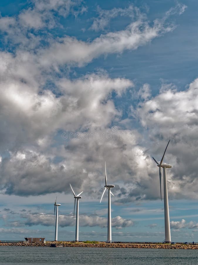 Wind Turbine Farm in the Wadden Sea, Esbjerg, Denmark Stock Image ...