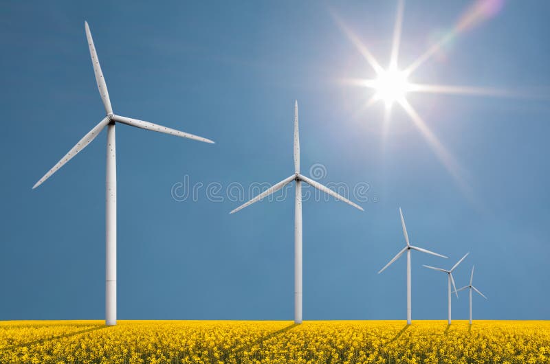 Wind Turbines on a Bright Sunny Day Stock Image - Image of industrial ...