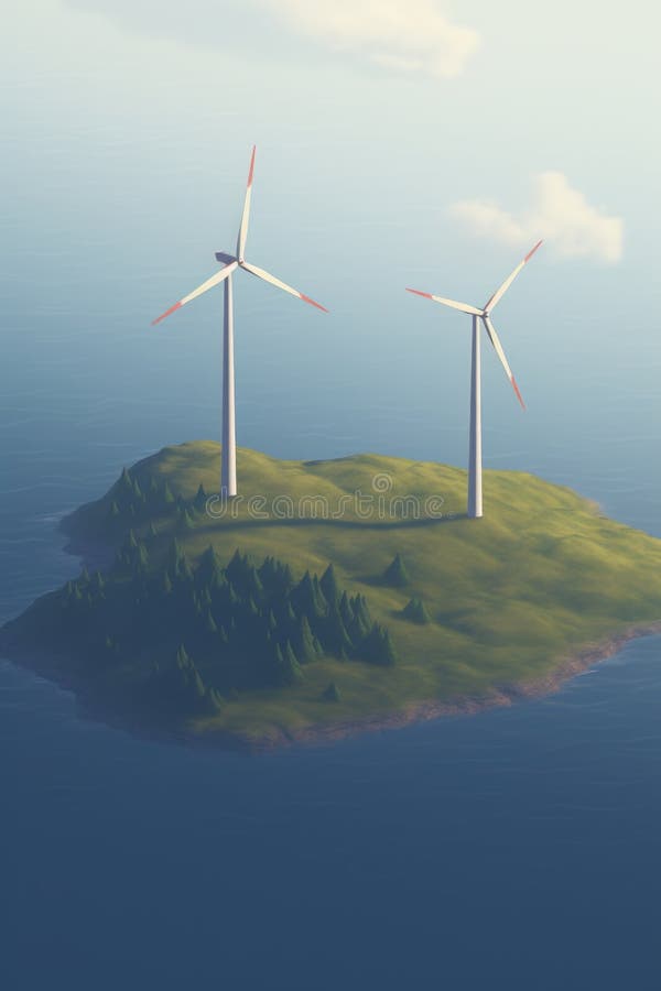 Wind Turbines in Cartoon Style, Created with Generative AI Stock ...
