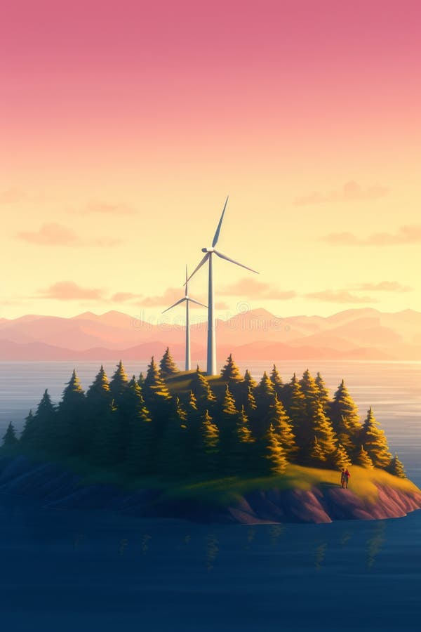 Wind Turbines in Cartoon Style, Created with Generative AI Stock ...