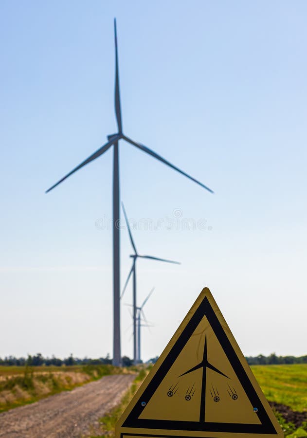 Wind Turbines with a Caution Sign Warning of the Dangers of Approaching ...