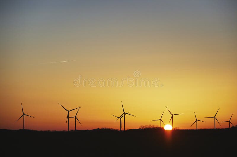 Wind Turbines in the Danish Countryside at Sunset Stock Image - Image ...