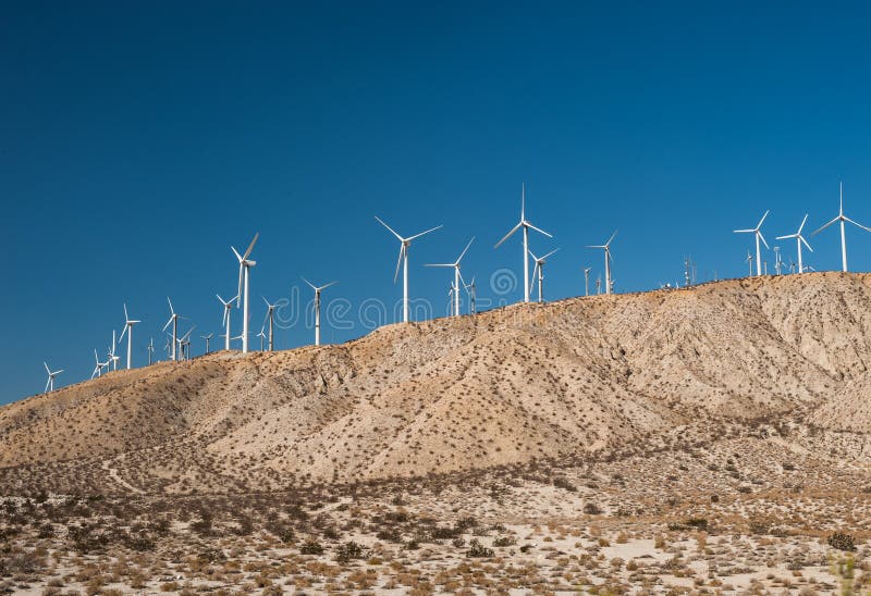 Wind Turbines in Desert Landscape Stock Photo - Image of generator ...