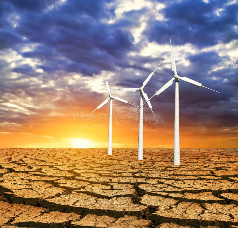 Wind Turbines in a Dry Land Stock Photo - Image of crack, extensive ...