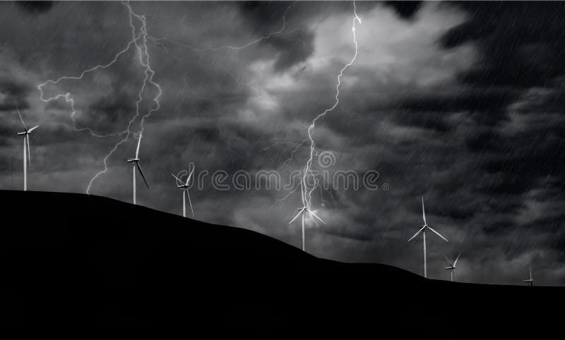 Wind Turbines on Electric Storm Stock Photo - Image of blue ...
