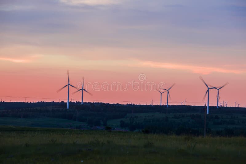 Wind Turbines in the Evening Stock Photo - Image of background ...