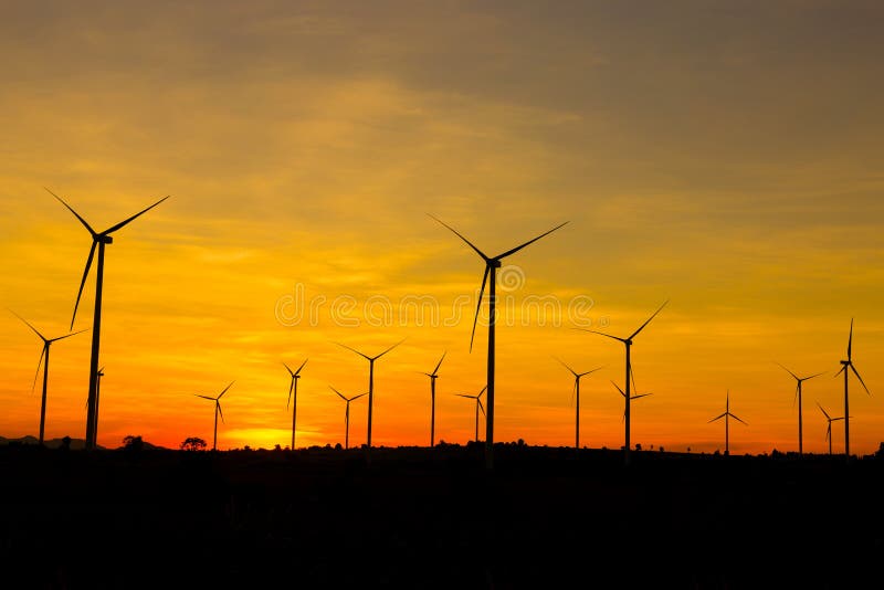 Wind Turbines Farm at the Sunset Stock Photo - Image of blade ...