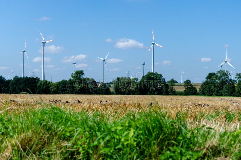 Wind Turbines Farms Power Generator in Field Stock Photo - Image of ...