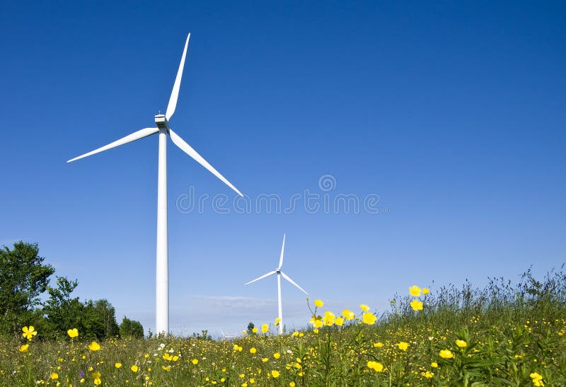 Wind turbines in a field. stock photo. Image of electricity - 9969928