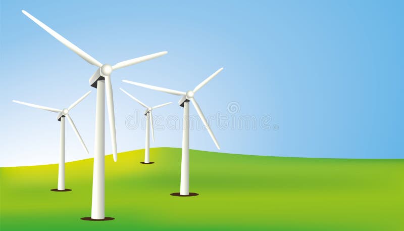 Wind Turbines in a Field with Blue Sky. Vector Illustration. Stock ...