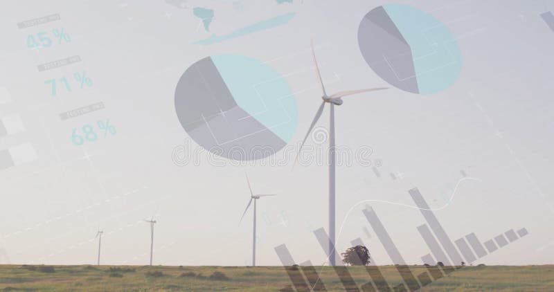 Wind Turbines in Field with Data Charts and Graphs Image Stock Photo ...