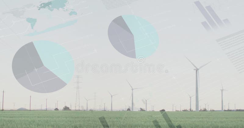 Wind Turbines in Field with Data Visualization Image Overlaid Stock ...