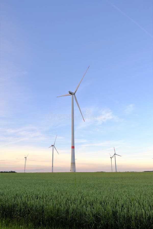 Wind Turbines in Field. Natural Energy.Environmentally Friendly Natural ...
