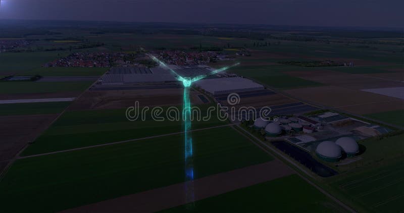 Wind Turbines in the Field at Night, Concept. Wind Turbines Concept ...