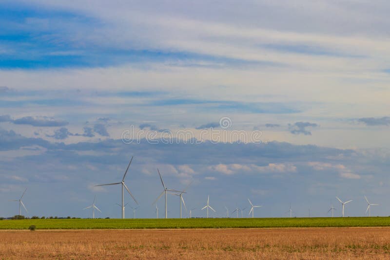 Wind Turbines in Field. Renewable Energy Stock Photo - Image of power ...