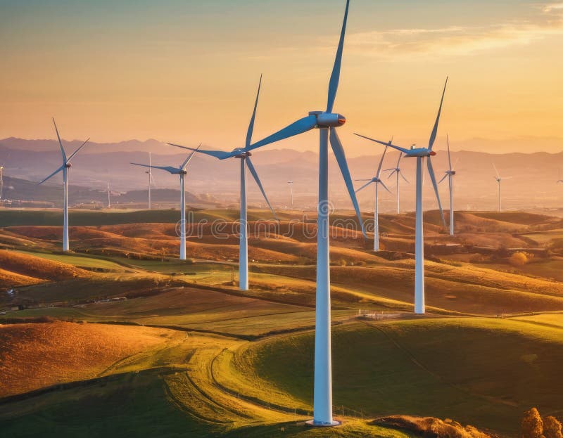 Wind Turbines in a Field, Windmills, Magnificent Landscape Stock Photo ...