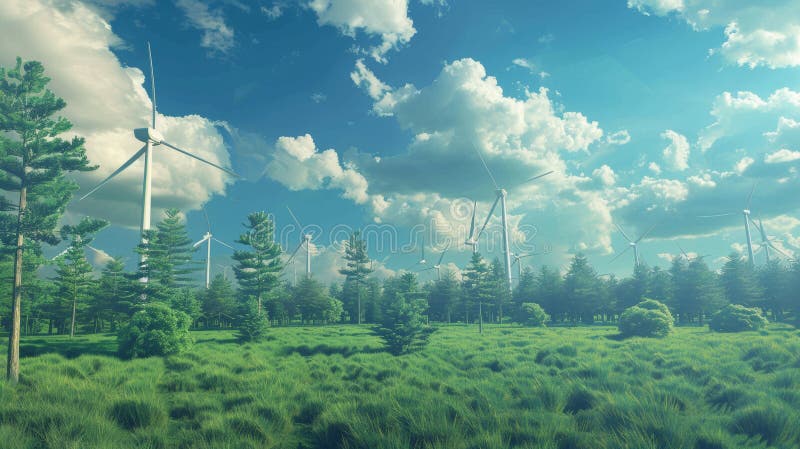 Wind Turbines in Forest Symbolizing Clean Energy and Environmental ...