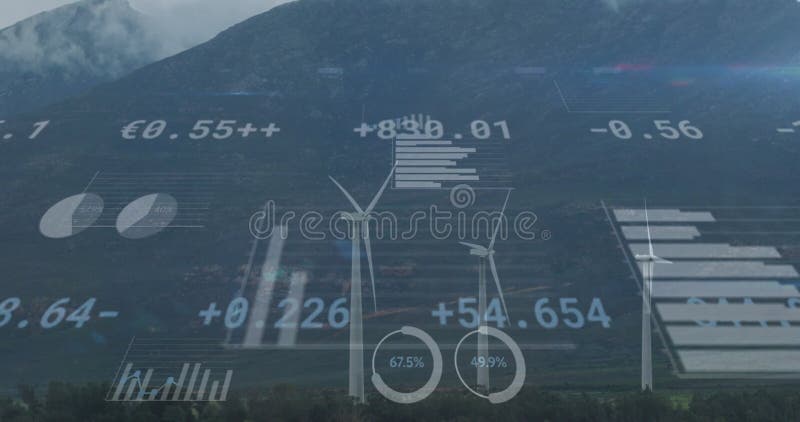 Wind Turbines Generating Power with Data Visualization Image Over ...