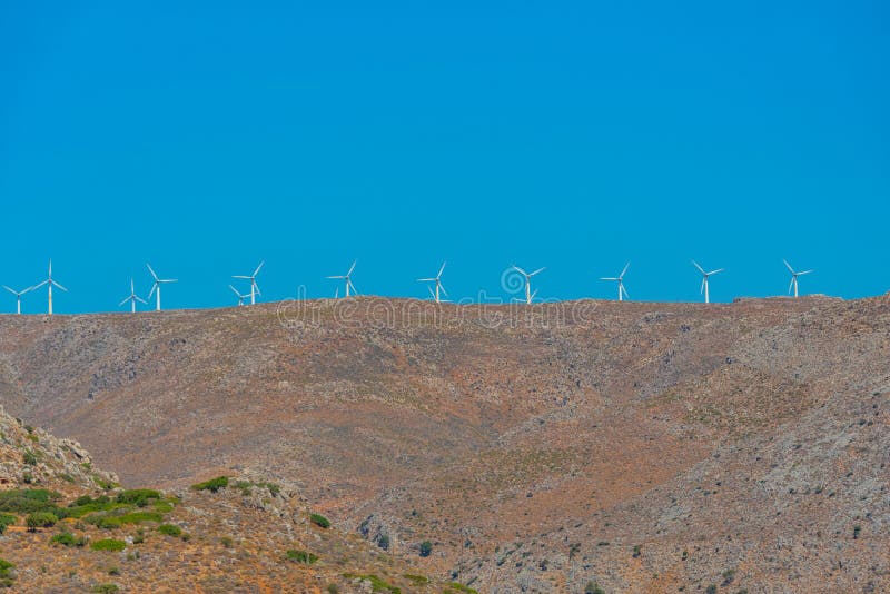Wind Turbines at Greek Island Crete Stock Photo - Image of rugged ...