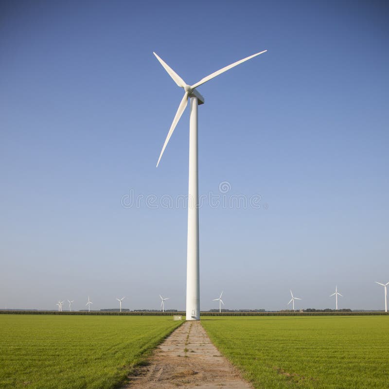 Wind Turbines in Green Fields in the Netherlands Stock Image - Image of ...