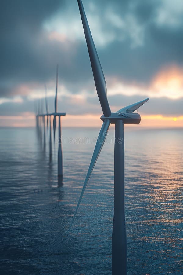 Wind Turbines Harnessing Ocean Breeze on Coastal Wind Farm. Stock ...