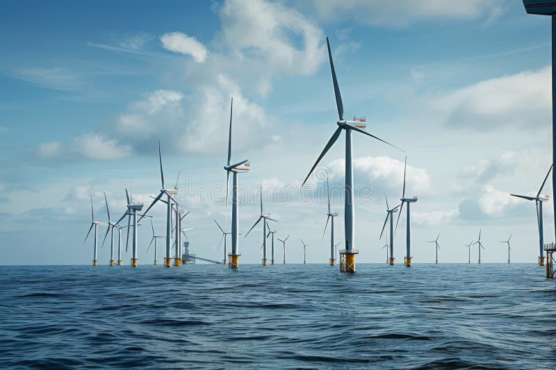 Wind Turbines Harnessing Sea Winds Stock Illustration - Illustration of ...