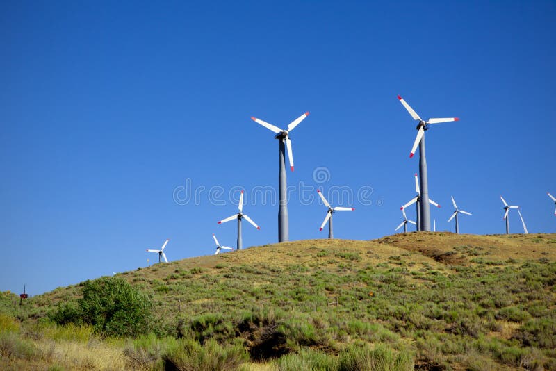 Wind Turbines on Hill stock photo. Image of tower, propeller - 20404906