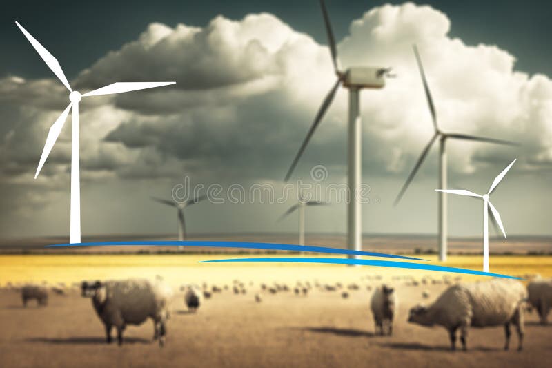 Wind Turbines with Illustration of Wind Flow and Turbines Design Stock ...
