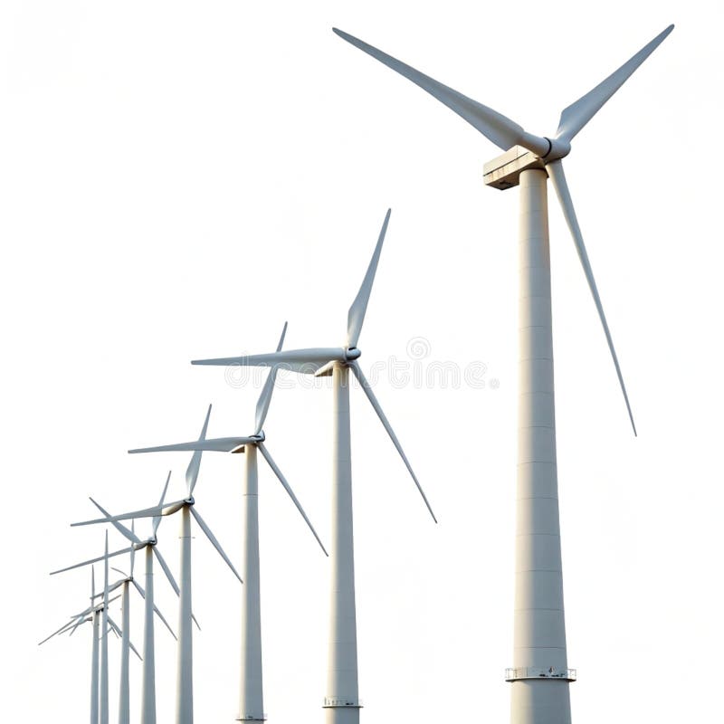 Wind Turbines on White Background Stock Illustration - Illustration of ...