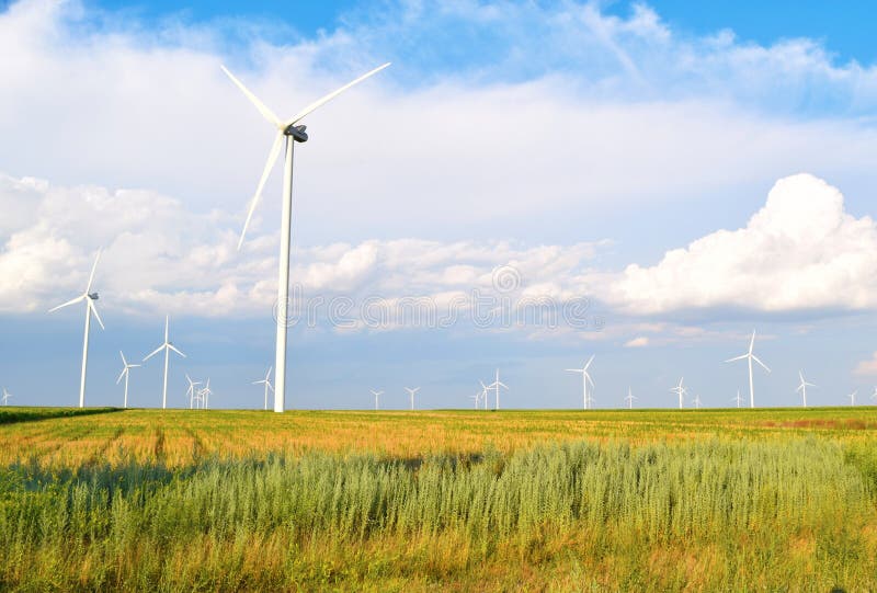 Wind turbines landscape. stock photo. Image of industrial - 99382974