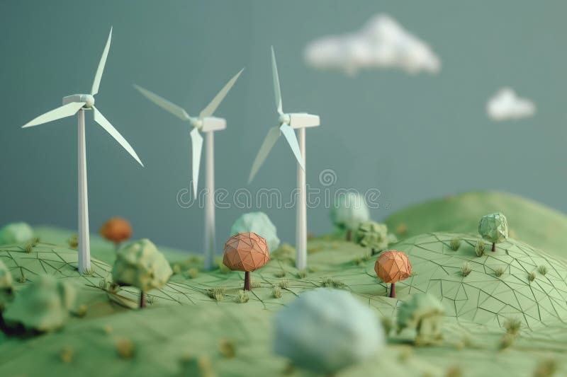 Wind Turbines Landscape with Three-dimensional Elements, Wind Generator ...