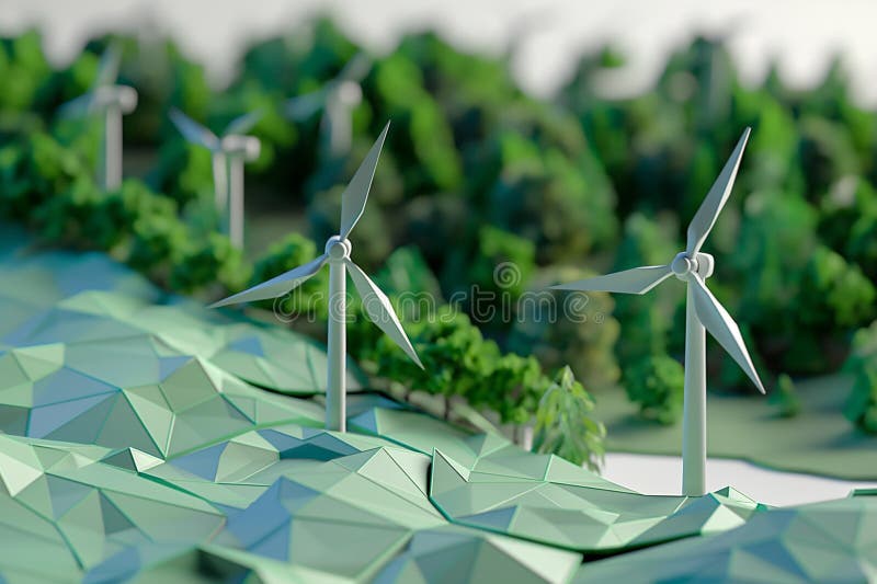 Wind Turbines Landscape with Three-dimensional Elements, Wind Generator ...