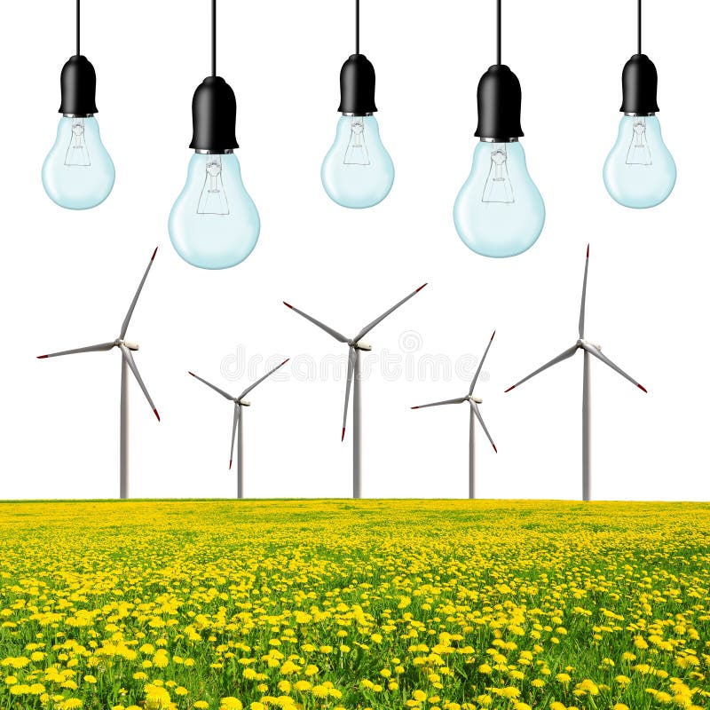 Wind Turbines with Light Bulb Stock Image - Image of isolated, grass ...