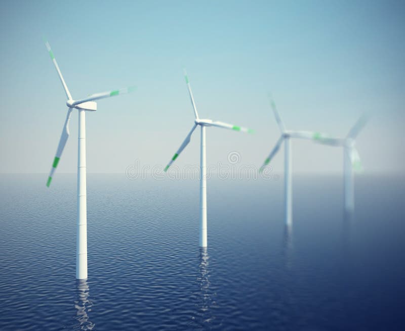 Wind Turbines in the Ocean. 3d Illustration High Resolution Stock ...