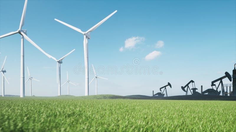 Wind Turbines and Oil Pump Jack Stock Footage - Video of renewable ...