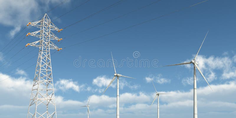 Wind Turbines Overhead Power Line Stock Illustrations – 5 Wind Turbines ...