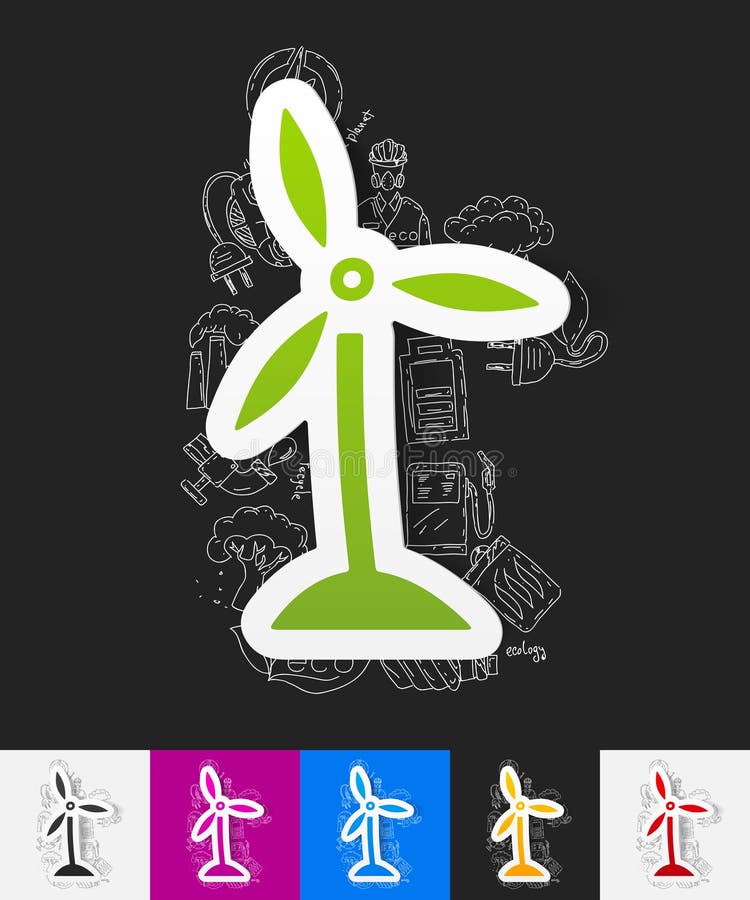 Wind Turbines Paper Sticker with Hand Drawn Stock Vector - Illustration ...