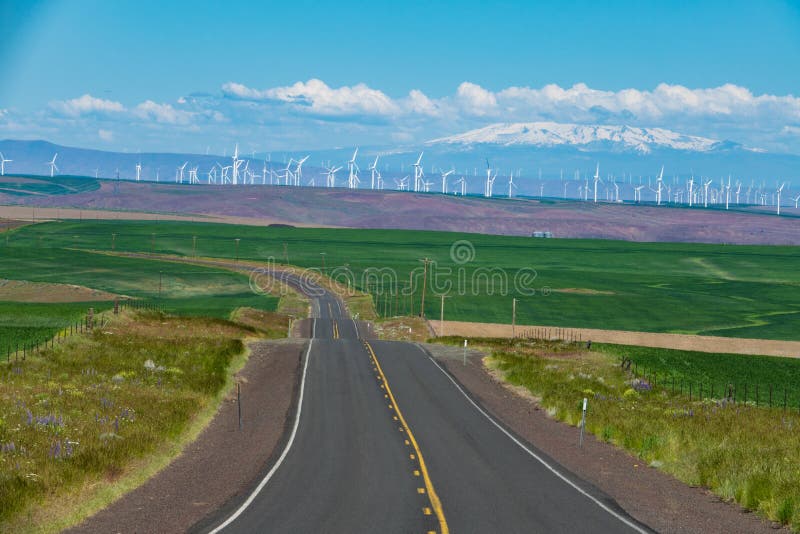 Wind Turbines and a Paved Highway in Eastern Oregon Stock Image - Image ...