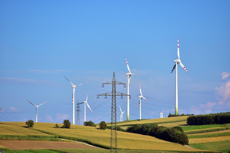 Wind Turbines and Power Pole in Lower Austria Stock Image - Image of ...