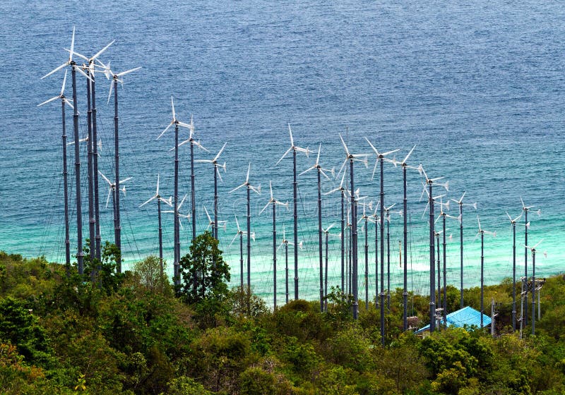 The Wind Turbines Produce Electricity. Stock Photo - Image of mill ...