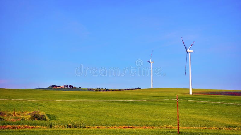 Wind turbines in puglia I stock image. Image of environment - 193621831